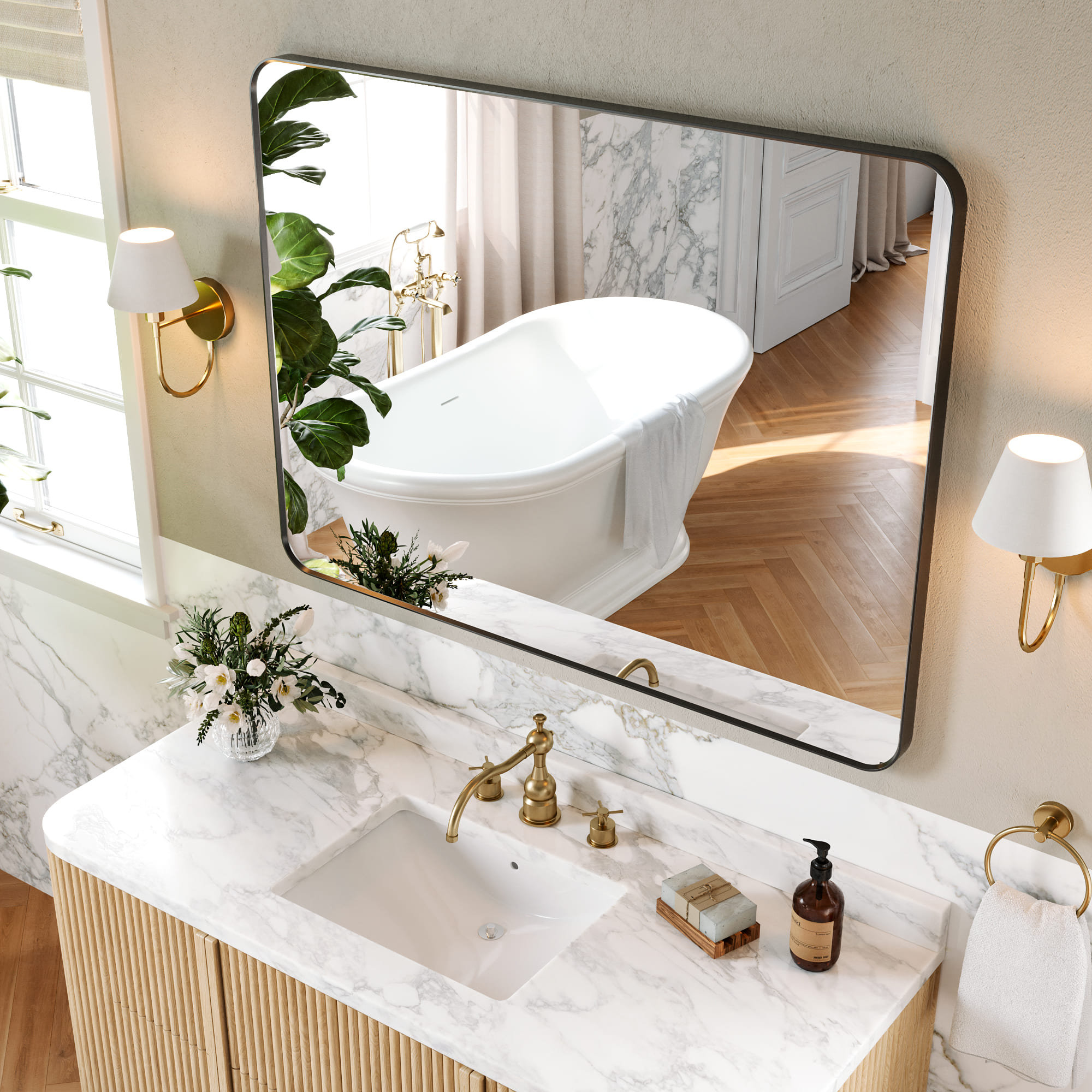 Latitude Run® 48 X 36 Inch Bathroom Mirrors For Over Sink Rounded ...