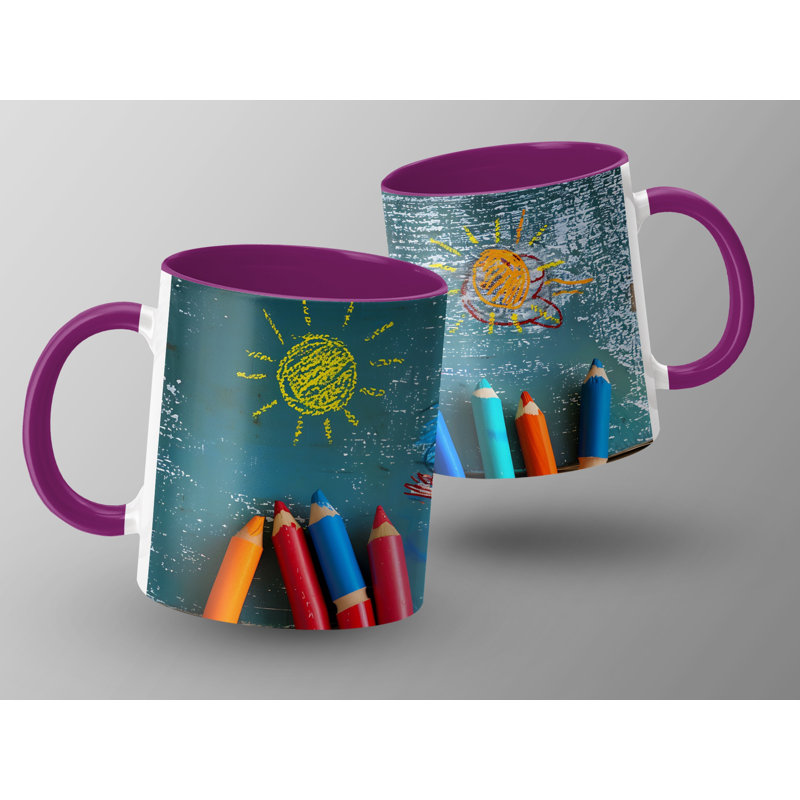 East Urban Home Kids Drawing Style 11oz Accent Mugs – White Ceramic ...