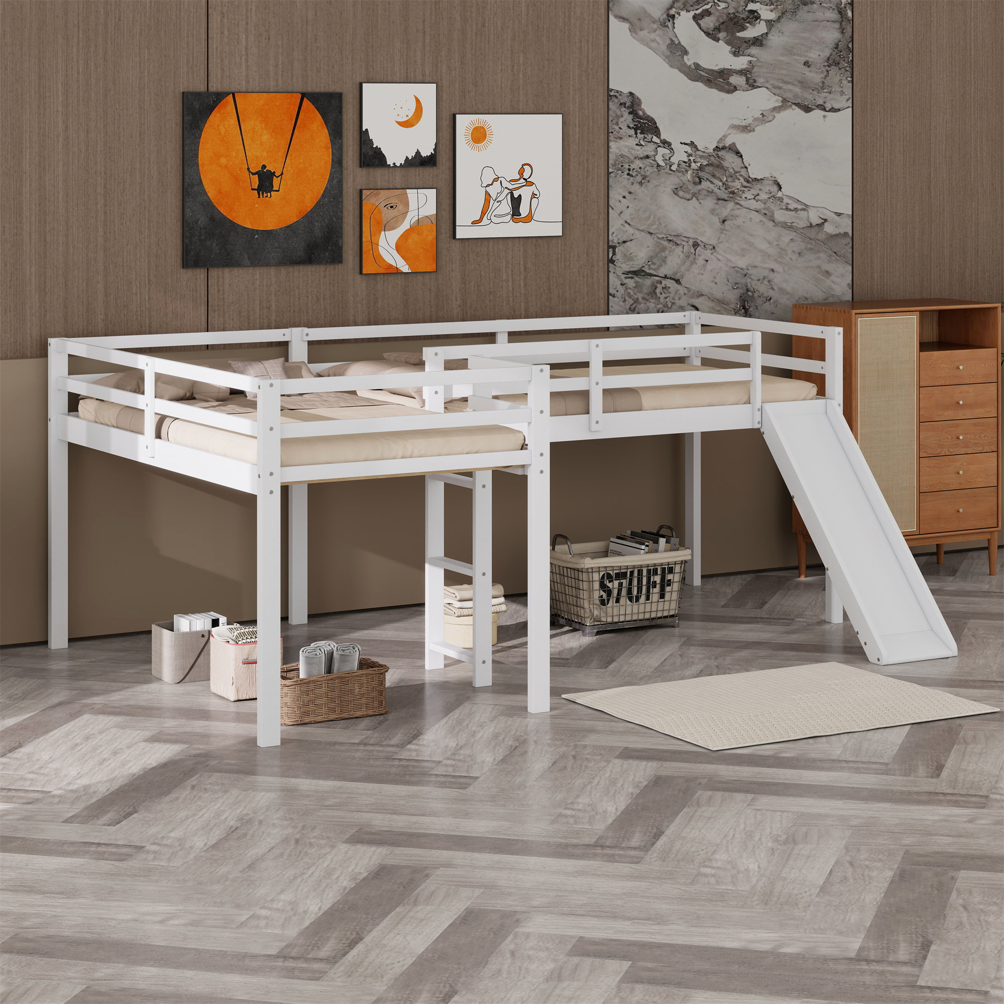 Ophelia & Co. L-Shaped Loft Bed With Ladder And Slide | Wayfair