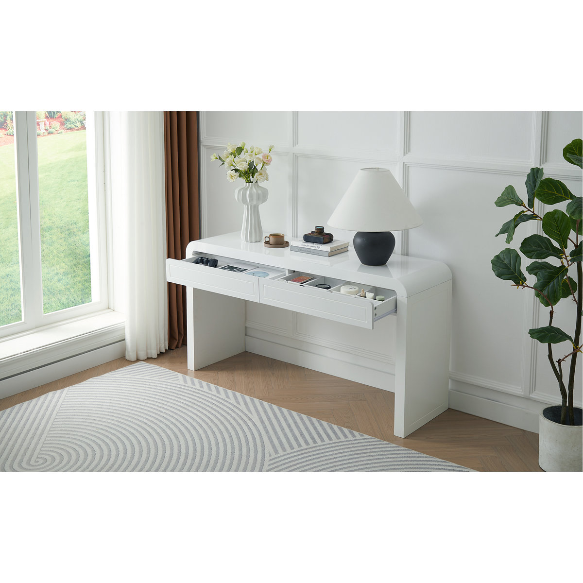 NFusion Caro Modern MDF Console Table With Curved Corners And 2 Drawers ...