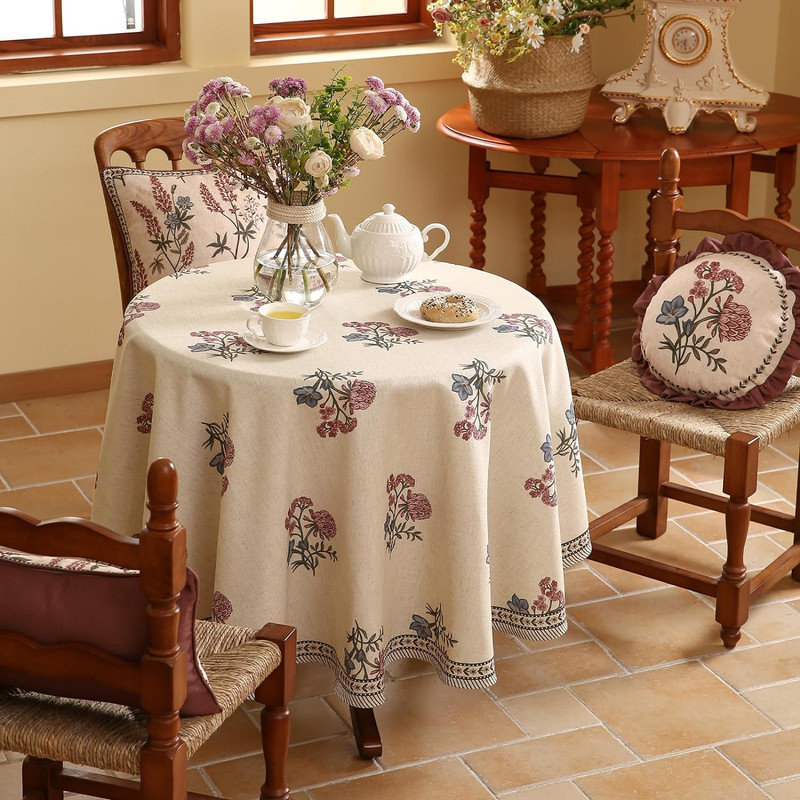 Wildon Home® Round Tables,Linen Table Cloth with Colorful Flowers ...