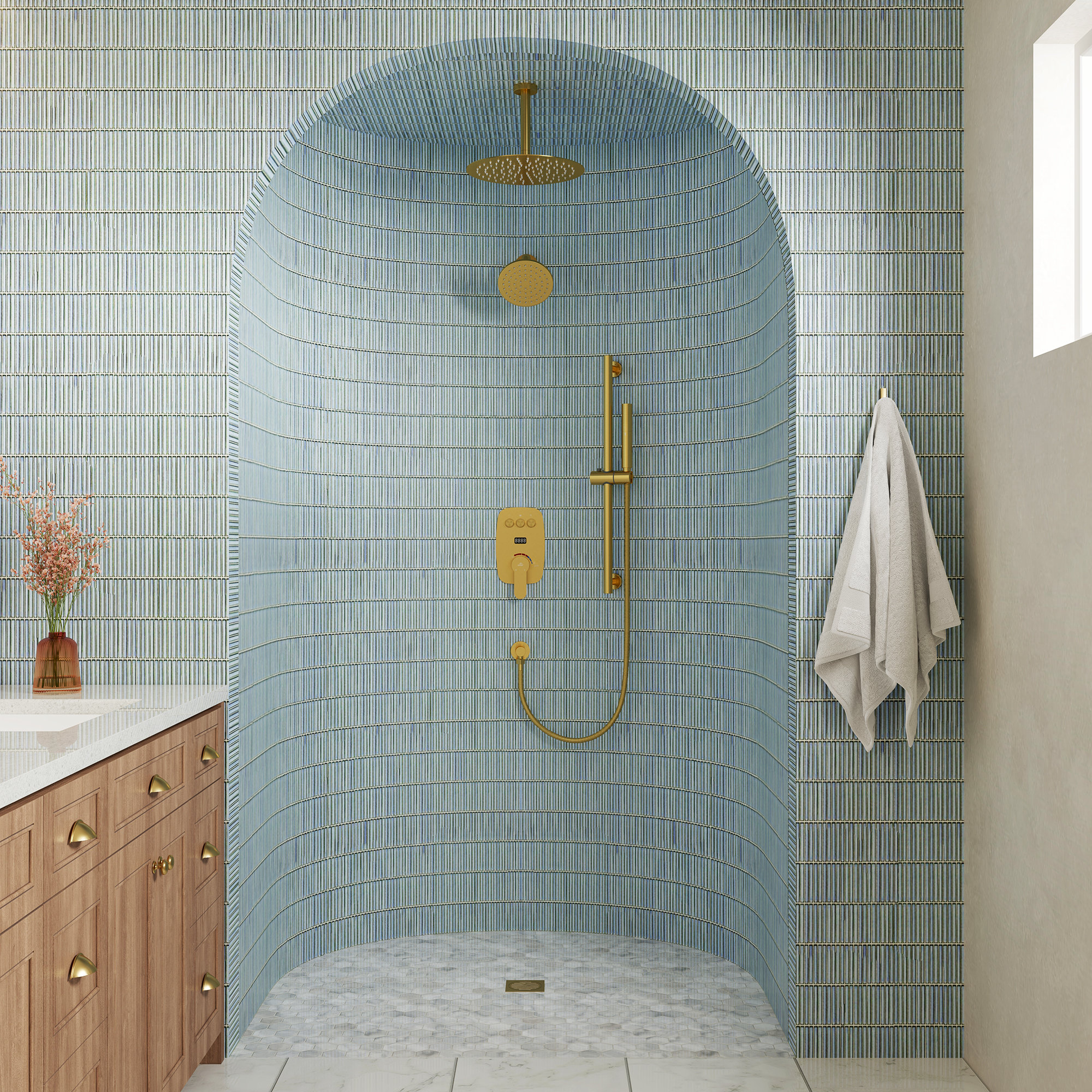 CASAINC Rainfall Symphony 12inch Dual Showerhead Temperature Display ...