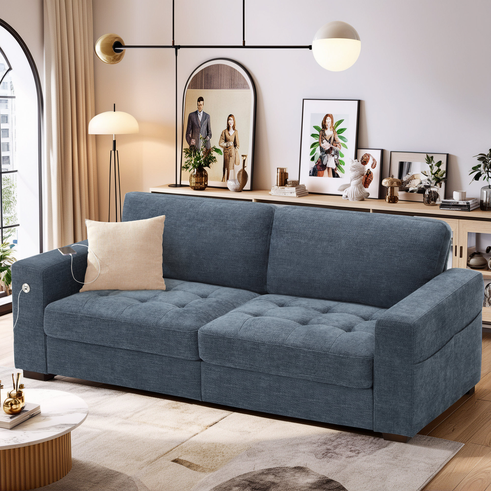 Ebern Designs Yakina 89'' Upholstered Modern Chenille Sofa with Storage ...