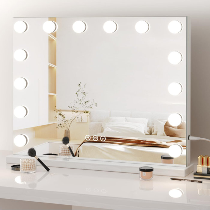 17 Stories Hollywood Vanity Mirror with Lights, 50×42cm Large Lighted ...
