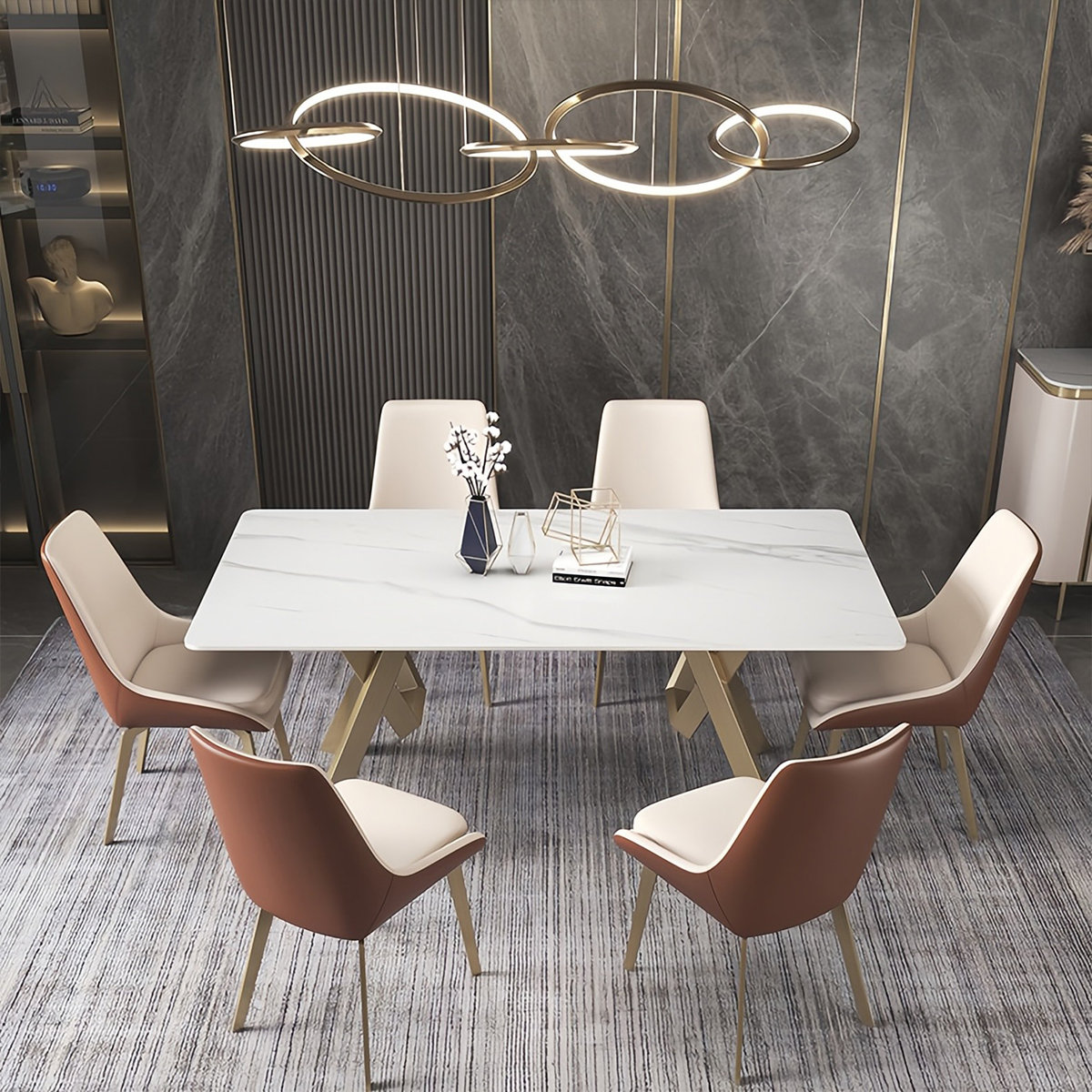 Jihagao White Rectangular Rock Slab Dining Table Sets | Wayfair