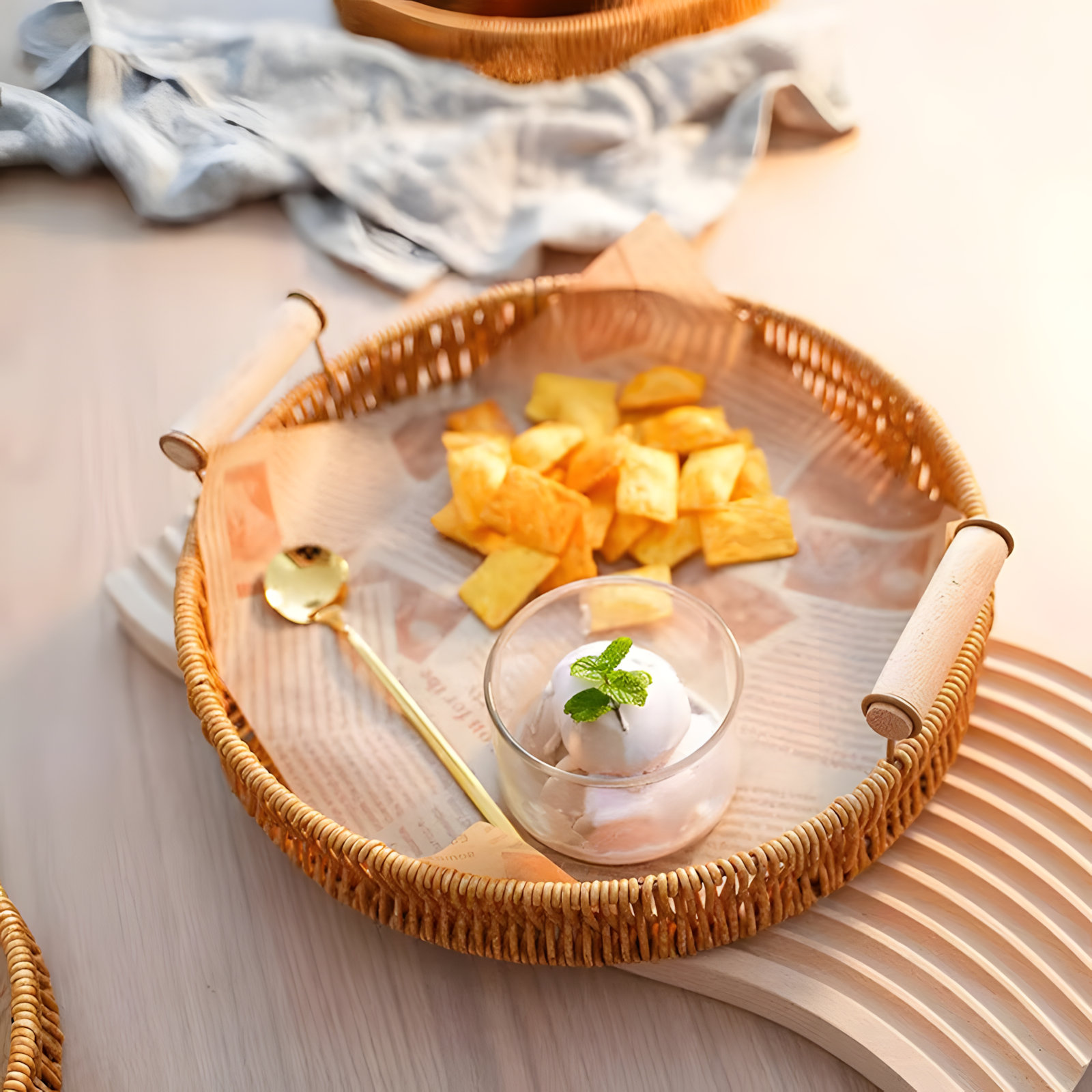 Bayou Breeze Rattan Serving Tray For Tea Snacks, Picnic, Chinese Dim ...