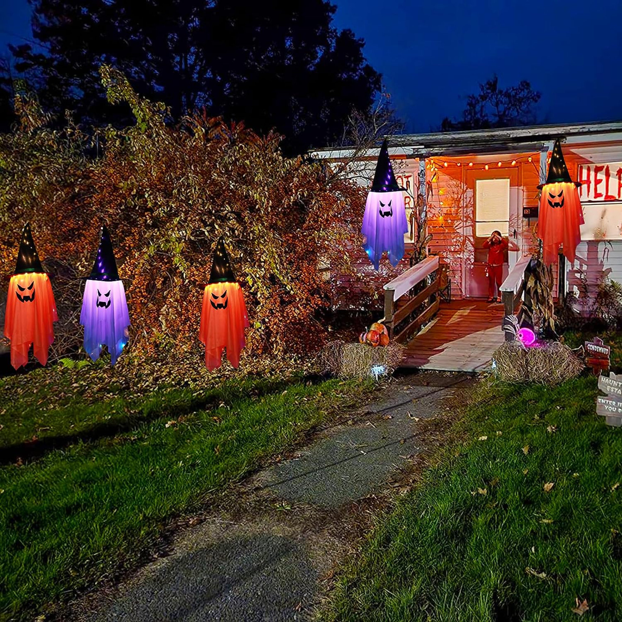 The Holiday Aisle® Large Halloween Glowing Ghost Witch Hat Battery ...