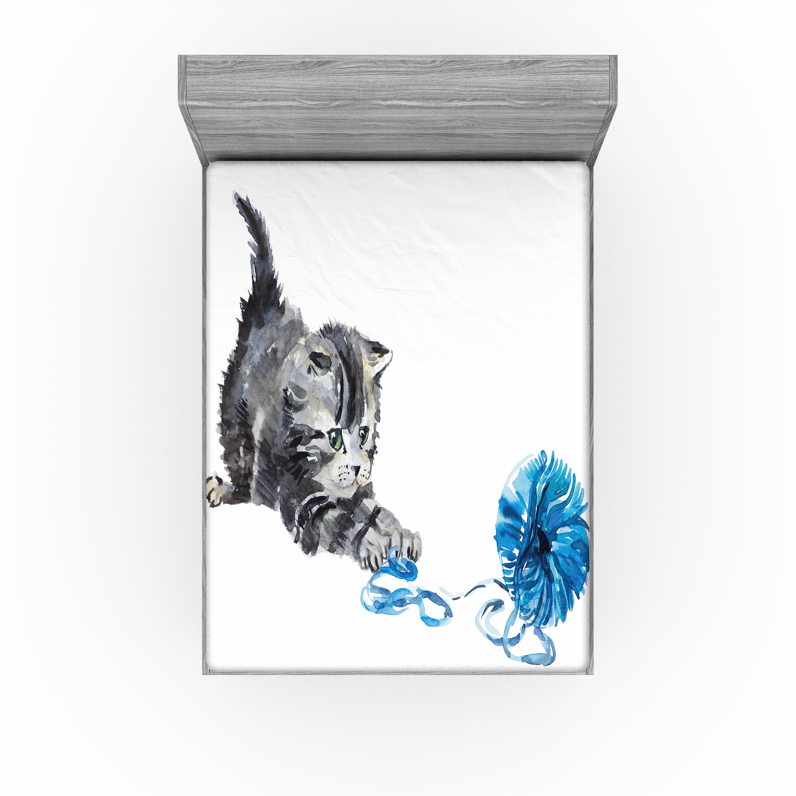 Ambesonne Cat Fitted Sheet 2-Pack Playful Kitten Furry Grey Blue | Wayfair