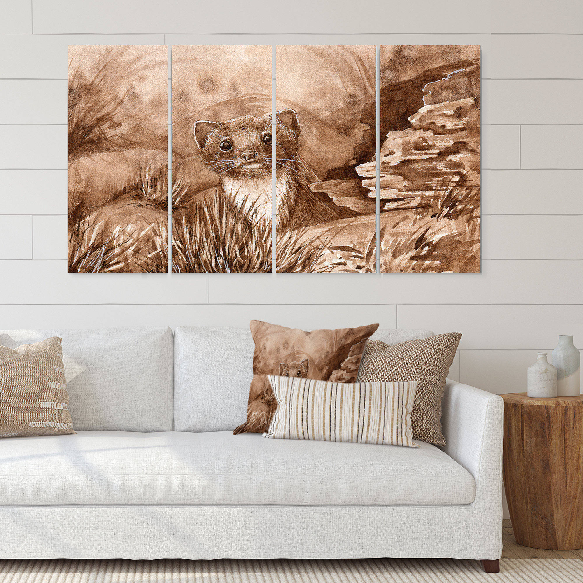 East Urban Home Wild Weasel in the Forest - 4 Piece Wrapped Canvas ...