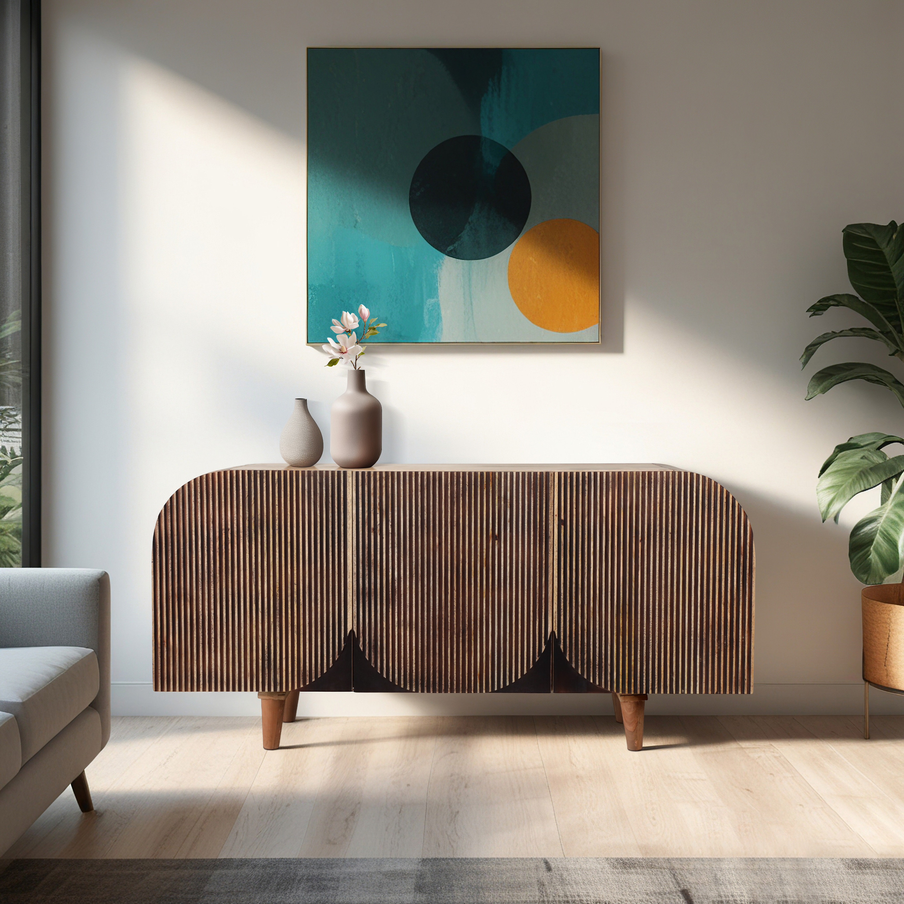 Loon Peak® Keshea Console Table Mango Wood Veneer Ribbed Carved Doors ...