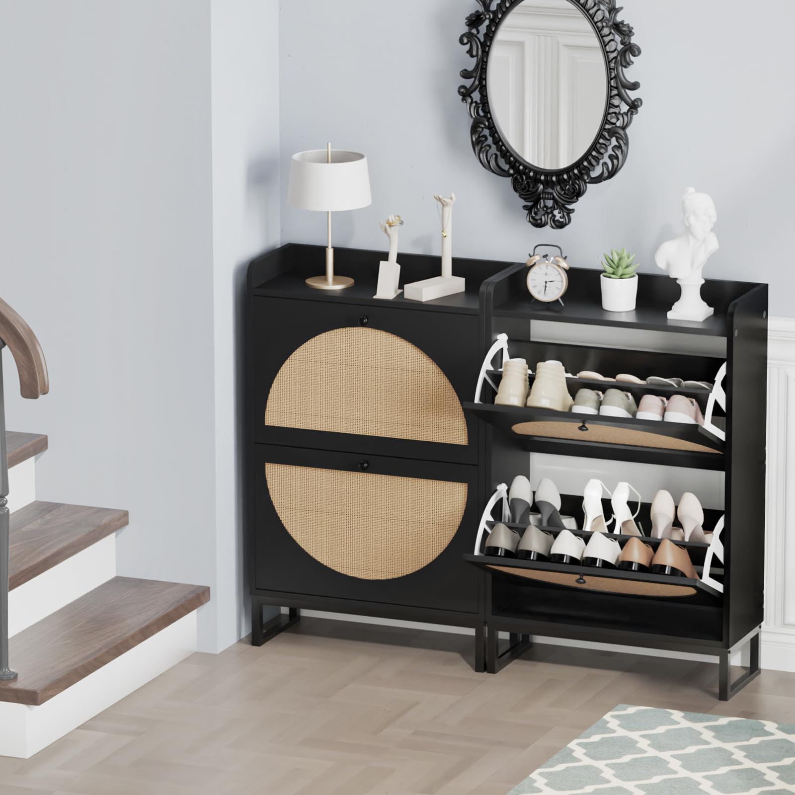 Latitude Run® Shoe Cabinet With 2 Handmade Natural Rattan Flip Drawers ...