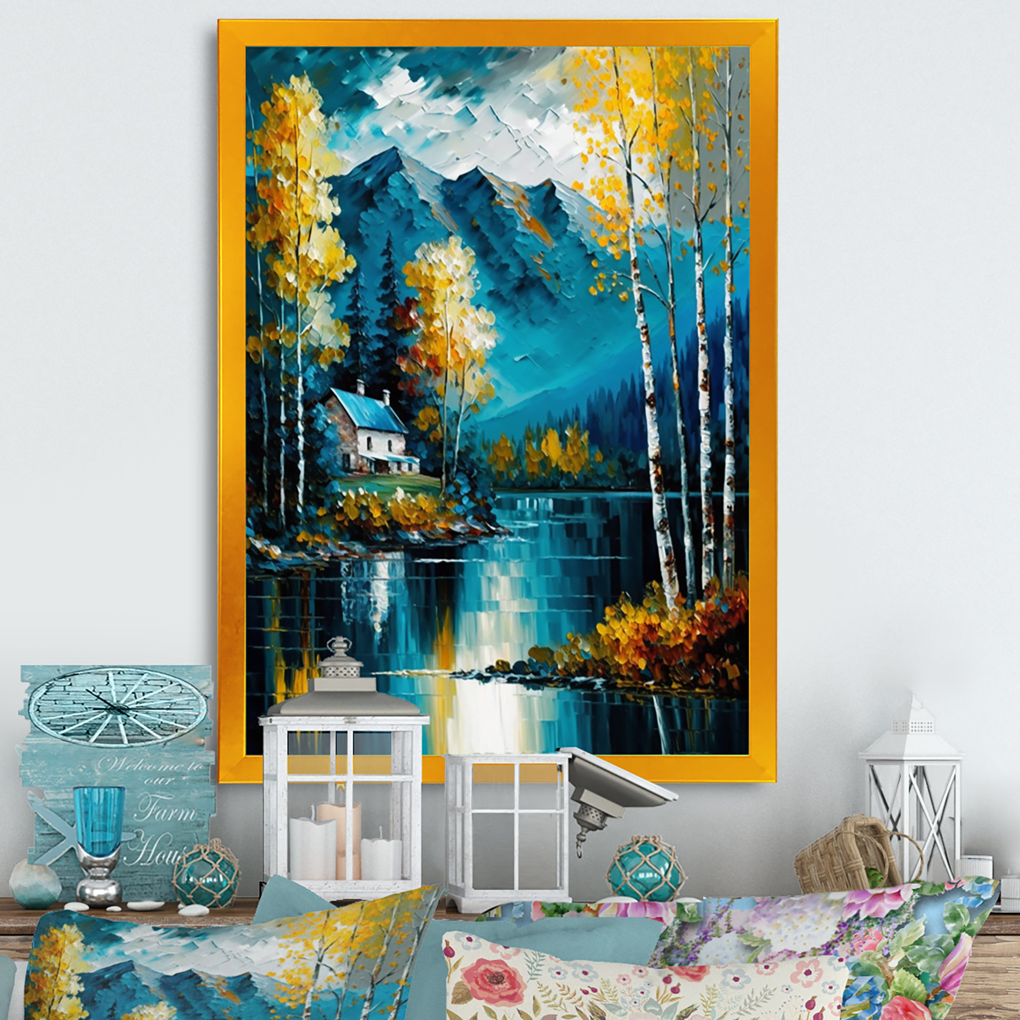 Millwood Pines Cabin By A Lake In Fall I - Farmhouse / Country Canvas ...