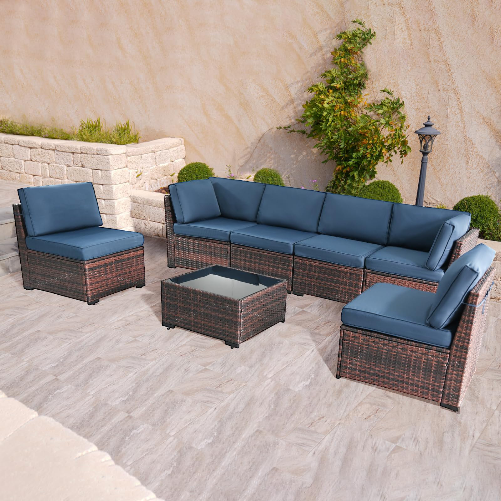Latitude Run® 7 Piece Outdoor Furniture Set, PE Rattan Patio ...