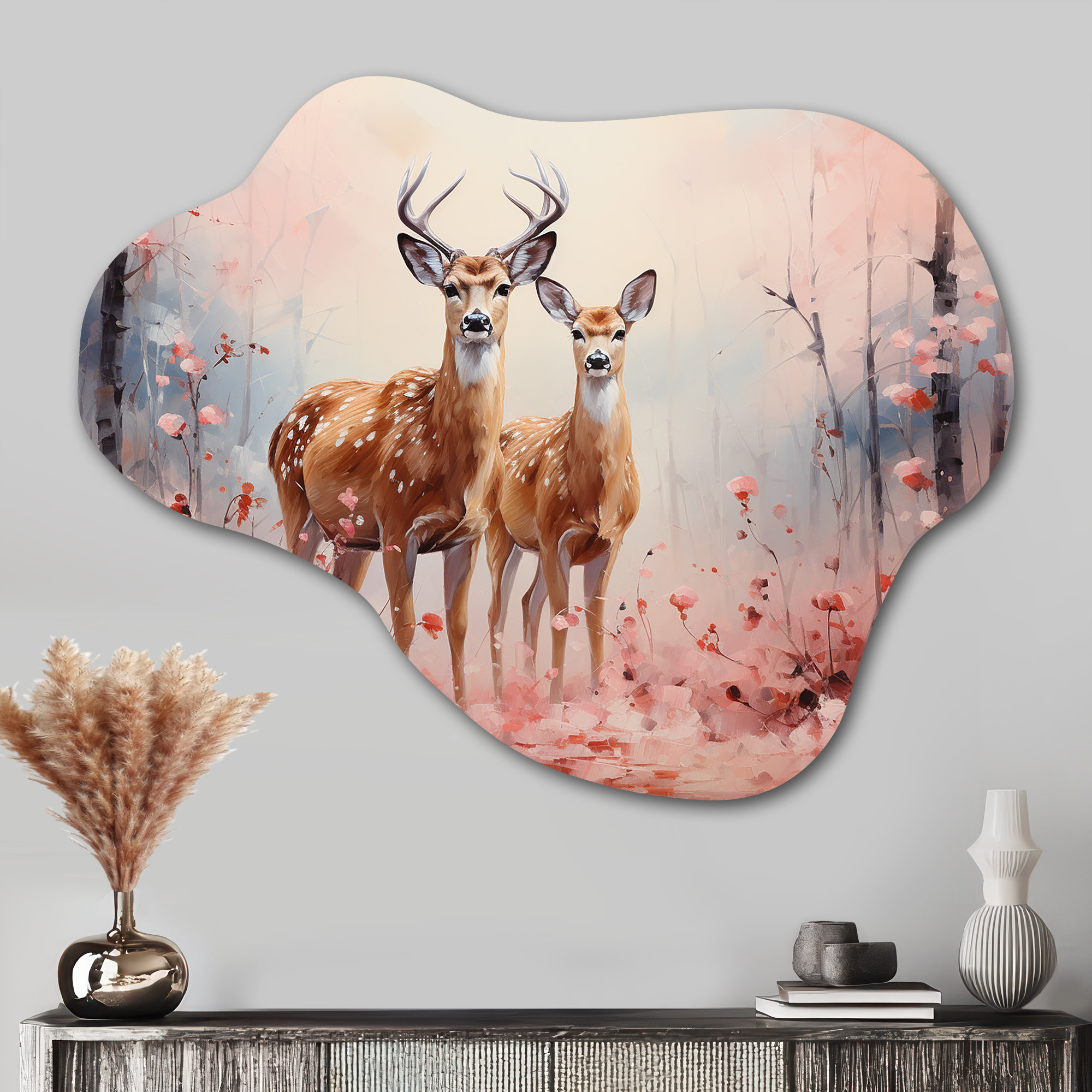 Design Art Pink Deer Gentle Wilderness II - Deer Cloud Shape Asymmetric ...