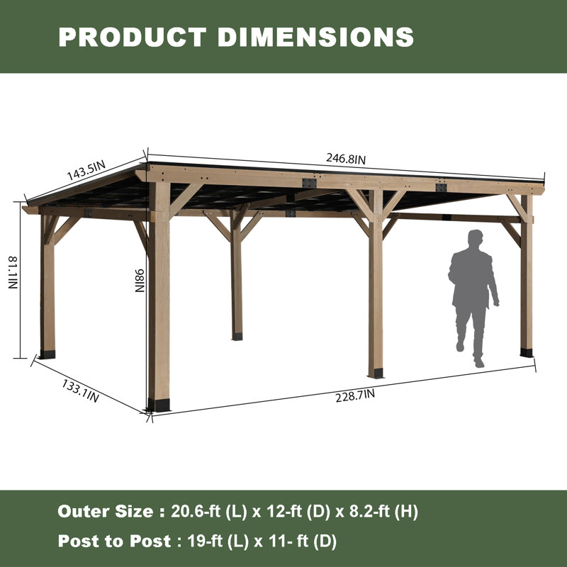 StarEcho 12Ft X 20Ft Solid Wood Rectangle Gazebo With Hardtop Steel ...