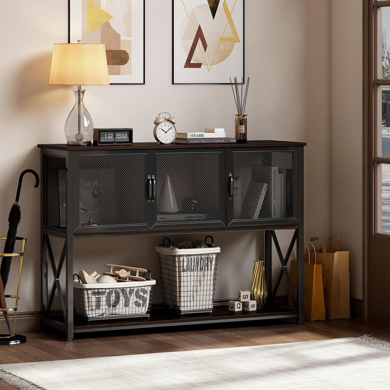 17 Stories Casch 46" Farmhouse & Industrial Console Table with 3 Iron ...