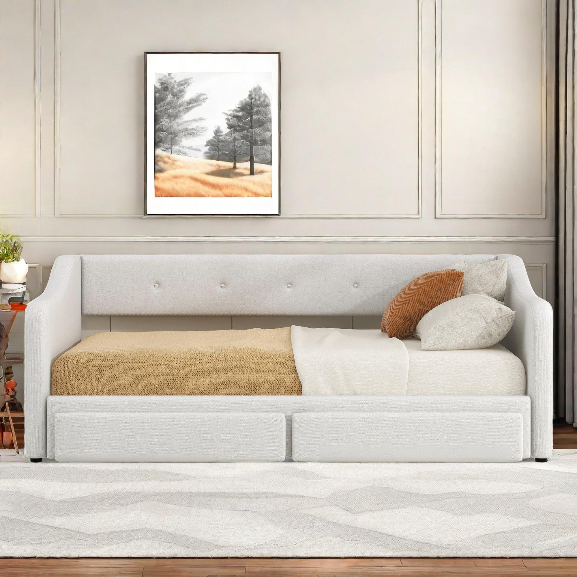 mosaicmotifco Twin Xl To King Size Upholstered Daybed With Two Drawers ...
