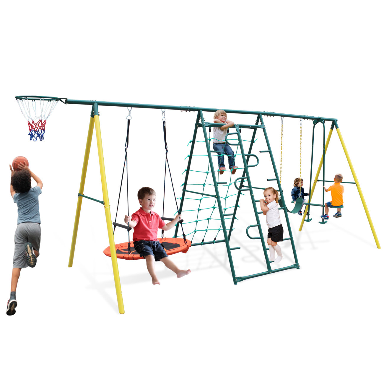 Latitude Run® Indoor/Outdoor Metal Swing Set With Safety Belt - Wayfair ...