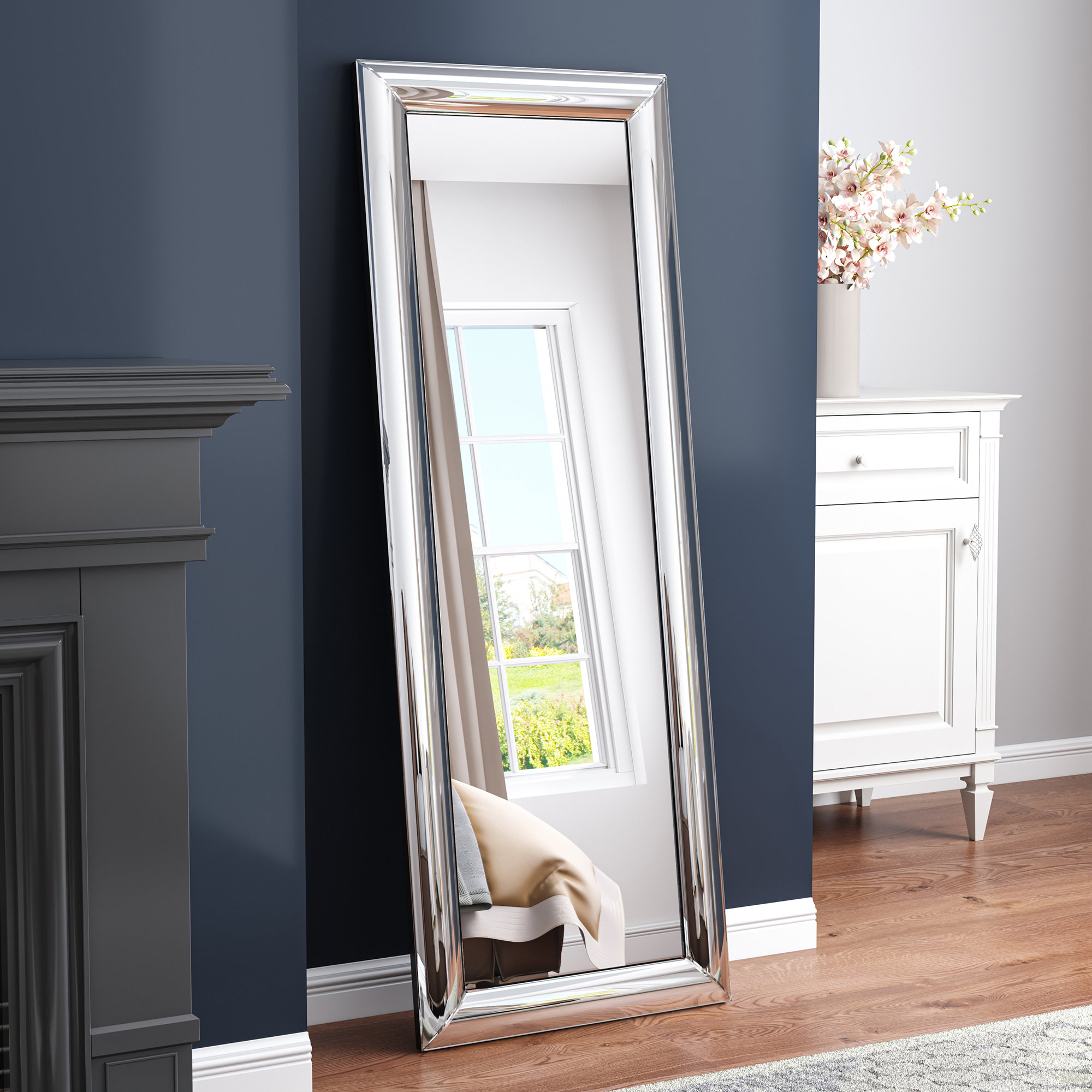 Everly Quinn Casmer Glass Rectangle Floor Mirror | Wayfair