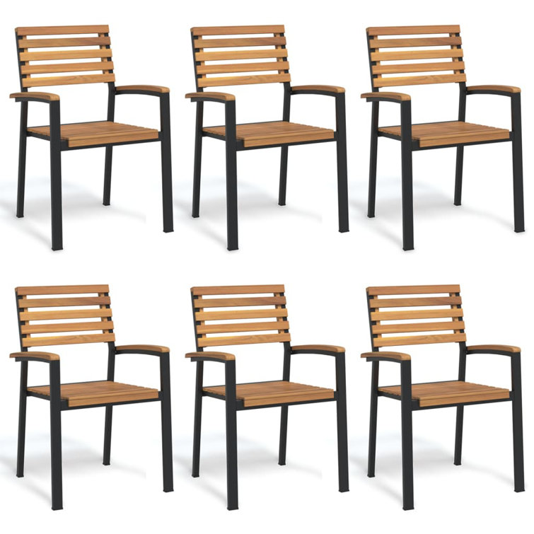 Hokku Designs Stackable Patio Chairs Solid Wood Acacia and Metal | Wayfair