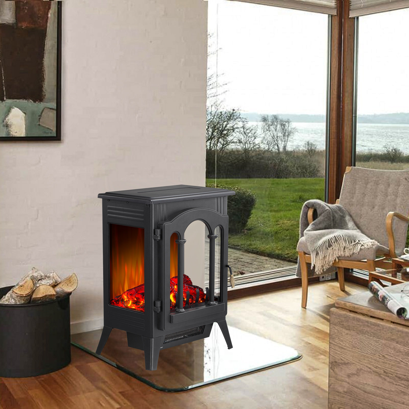 R.W.FLAME 16.5"W 3D Infrared Portable Electric Fireplace Stove,1000W ...
