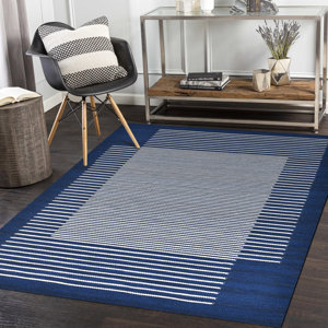 Nevins Striped Handwoven Area Rug in Navy & Reviews | AllModern