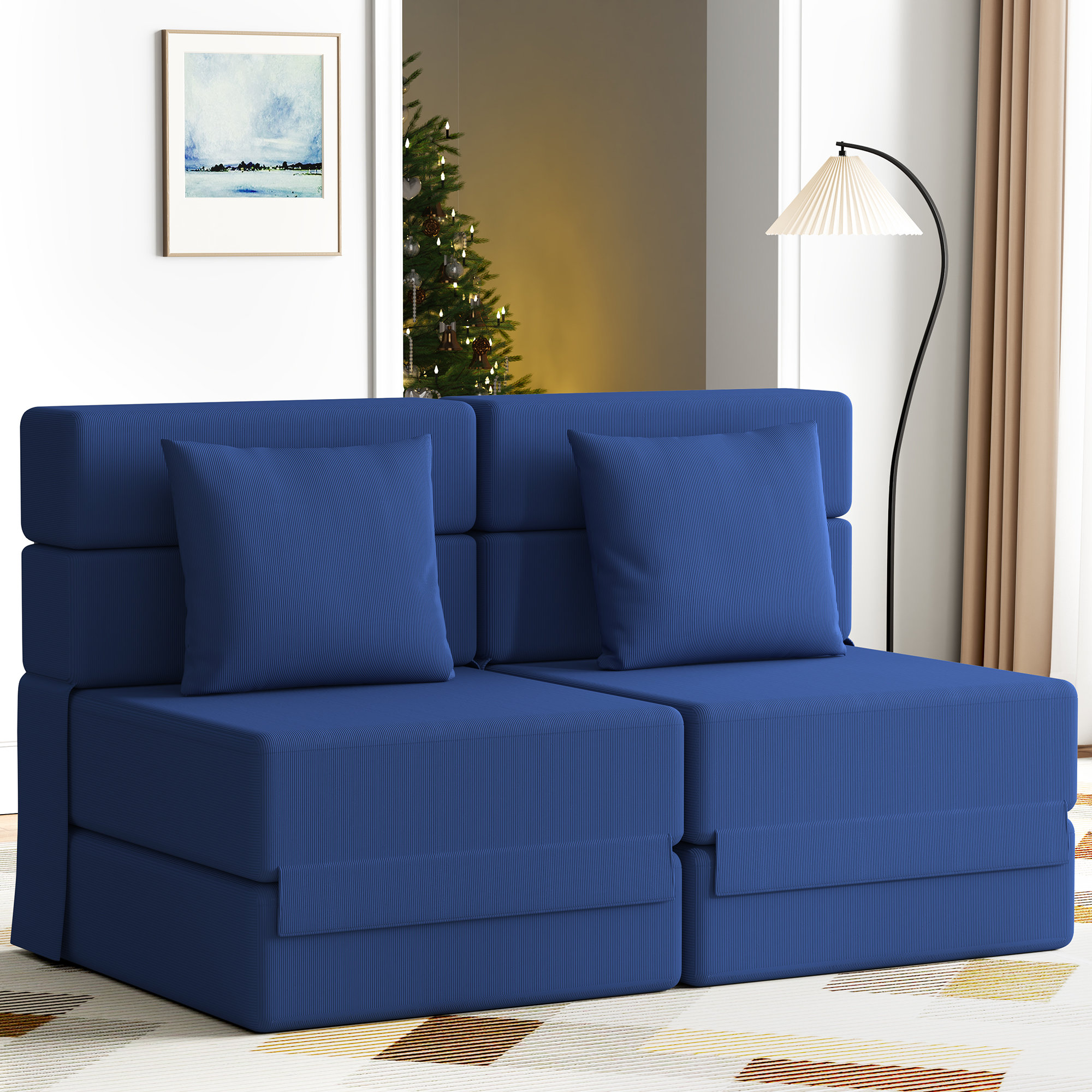 Ebern Designs Convertible Folding Compression Sectional Sofa Coach (Set ...