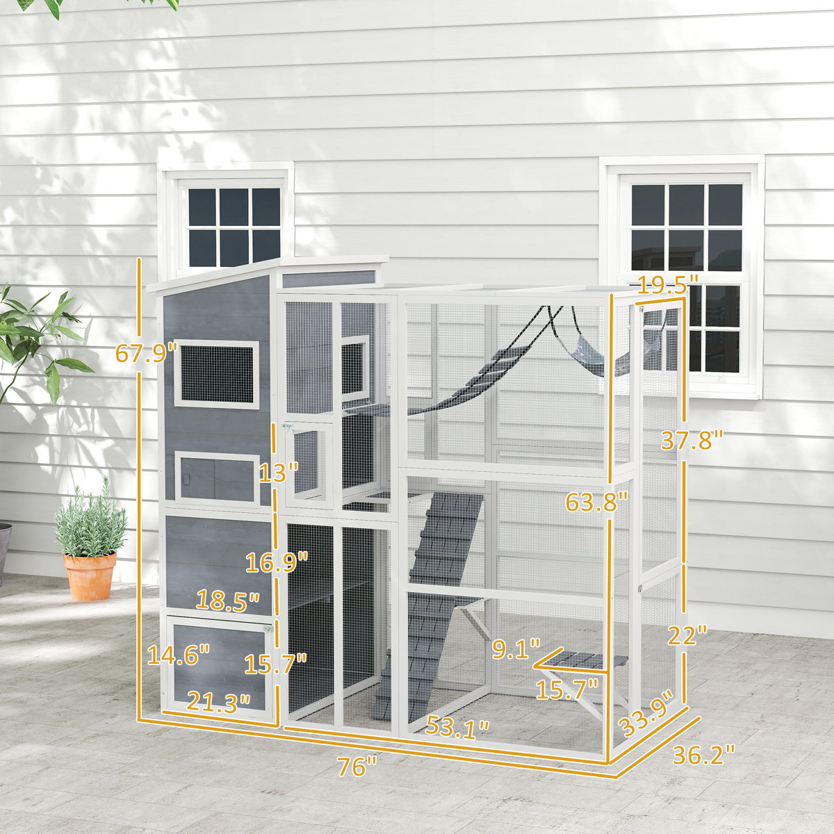 Tucker Murphy Pet™ Catio Outdoor Cat Enclosure, 76" Large Wooden Cat ...