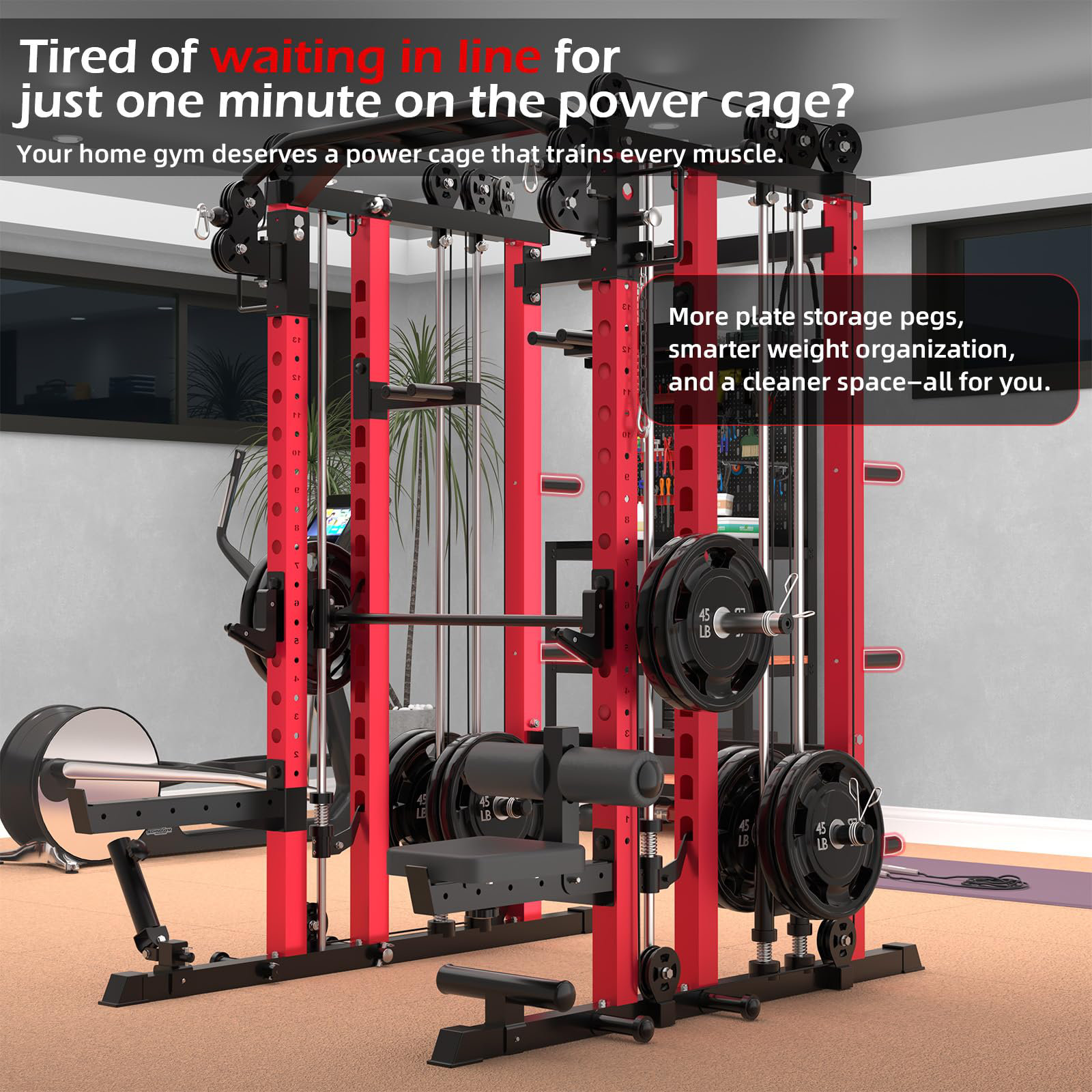 YODOLLA Power Squat Rack Cage Home Gym, 2000lbs All In One Dual Cable Crossover Machine With Lat ...