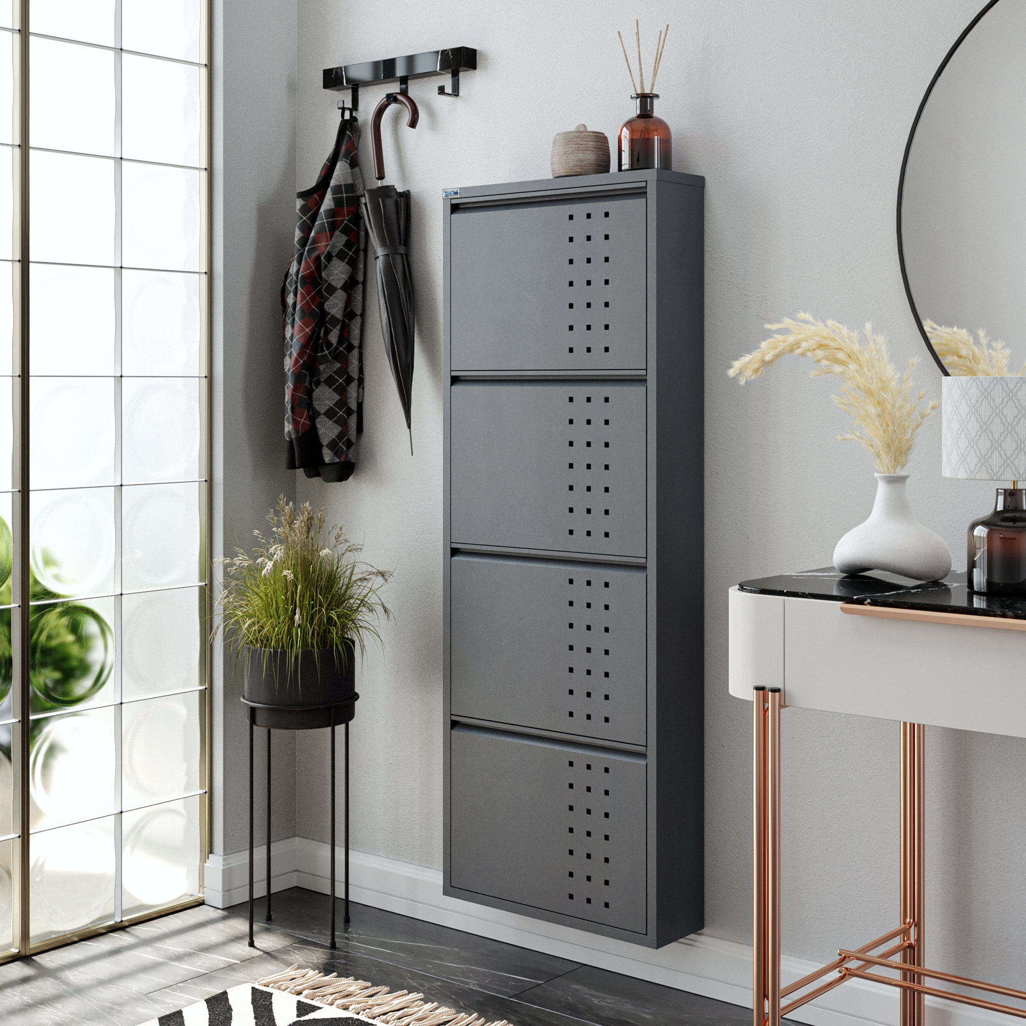 Latitude Run® Antibacterial 4 Tier Metal Shoe Cabinet Front Holes | Wayfair