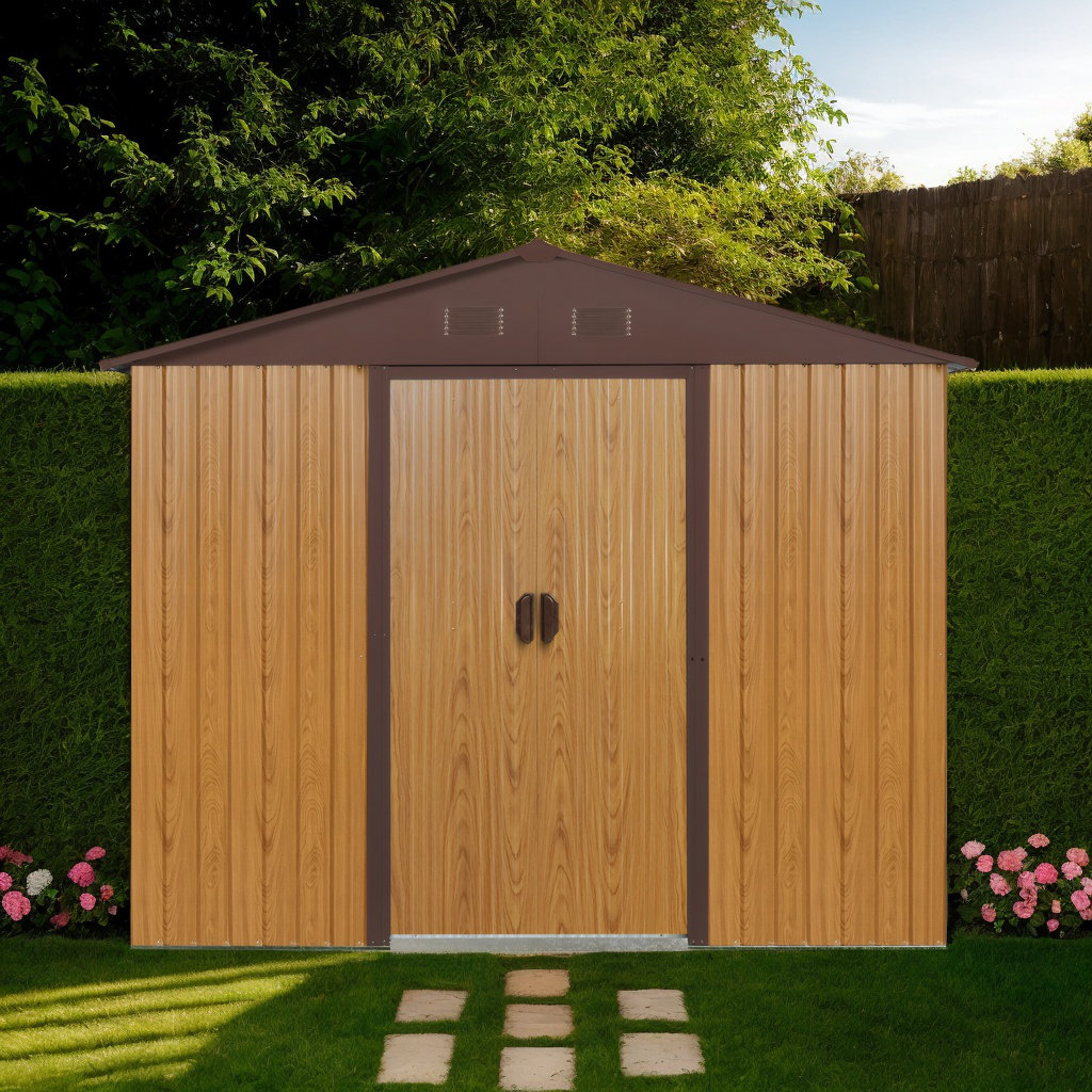 Watque Kita 8ft x 4ft Outdoor Metal Storage Shed with Sliding Door ...