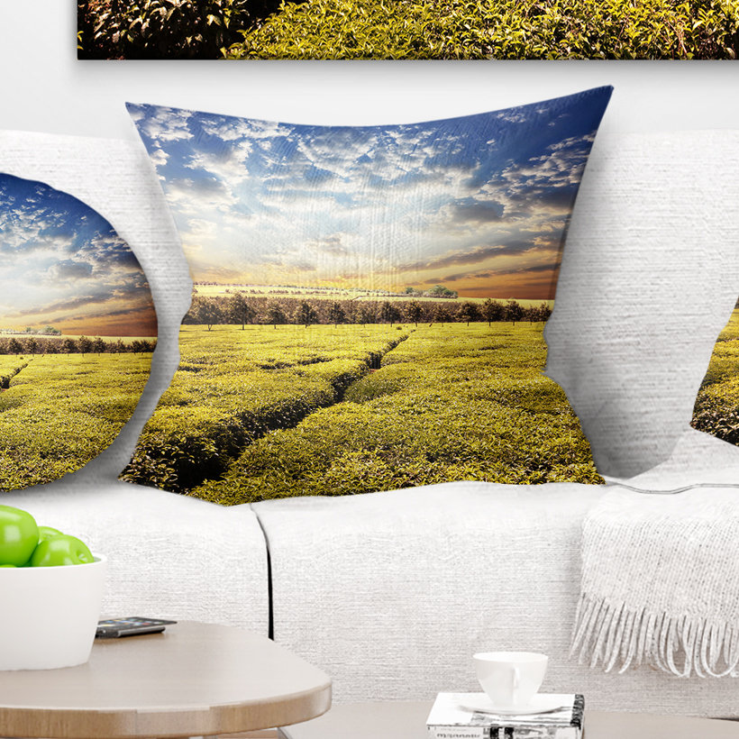 Design Art Tea Plantation under Cloudy Sky - Landscape Printed Pillow ...