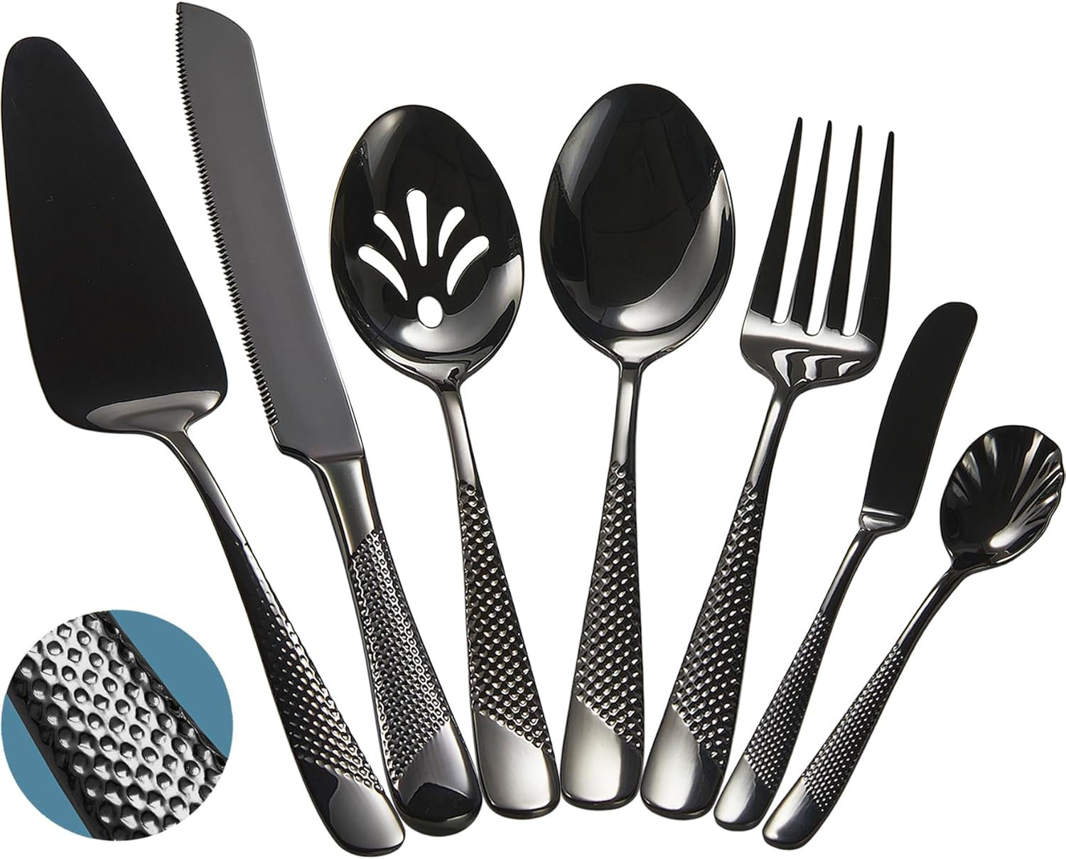 WKING 7-Piece Hammered 18/10 Stainless Steel Serving Utensil Set With ...
