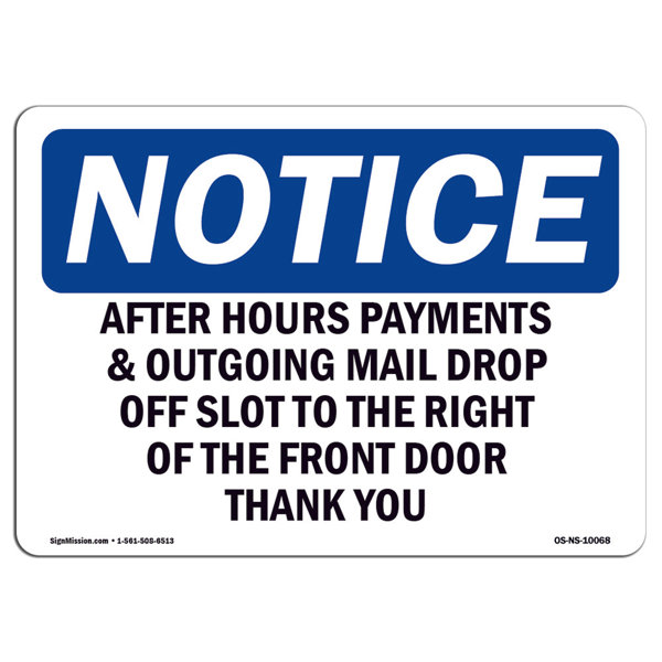 SignMission After Hours Payment and Outgoing Mail Drop Sign | Wayfair