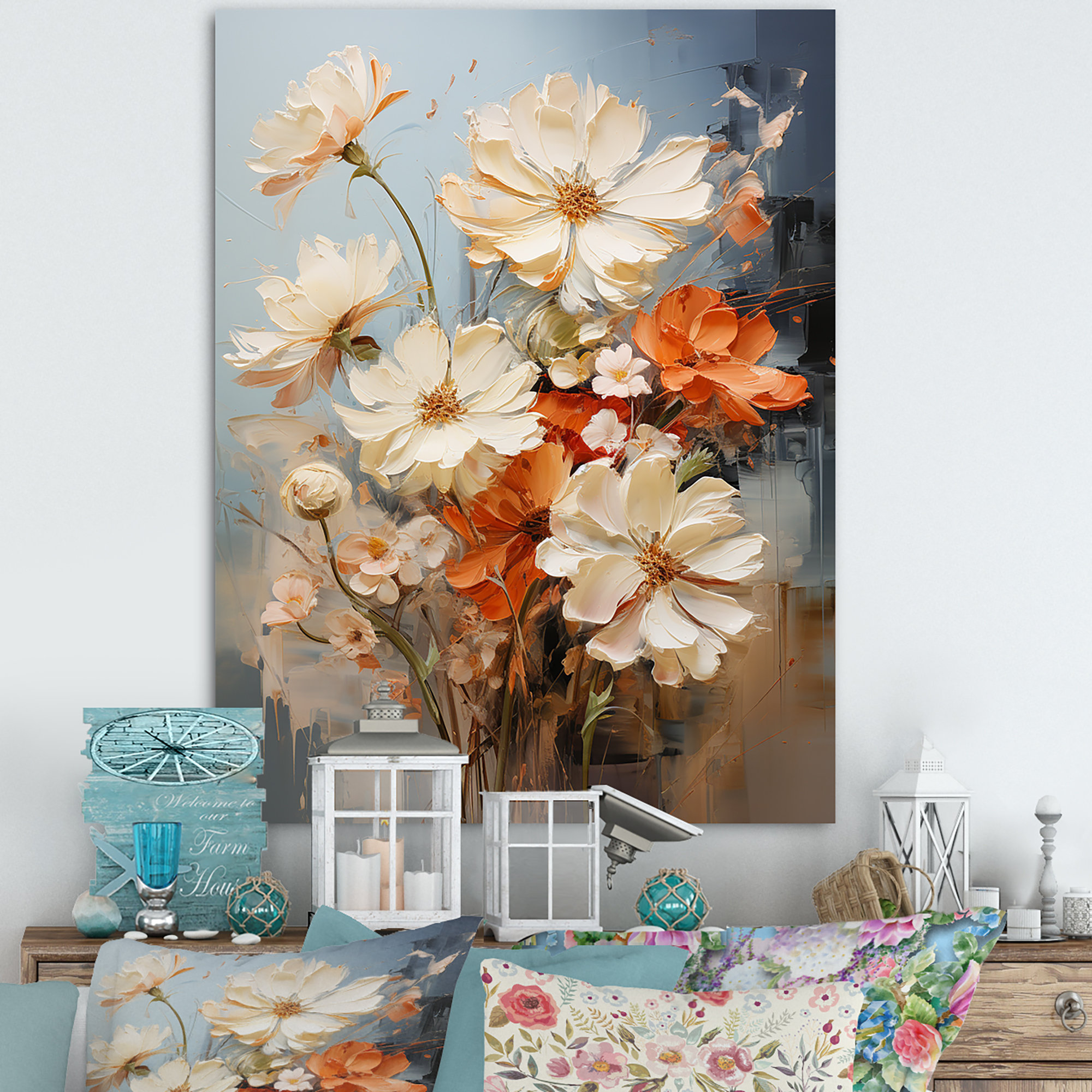 Red Barrel Studio® Caylim White Blue Seasonal Flowers Romantic ...