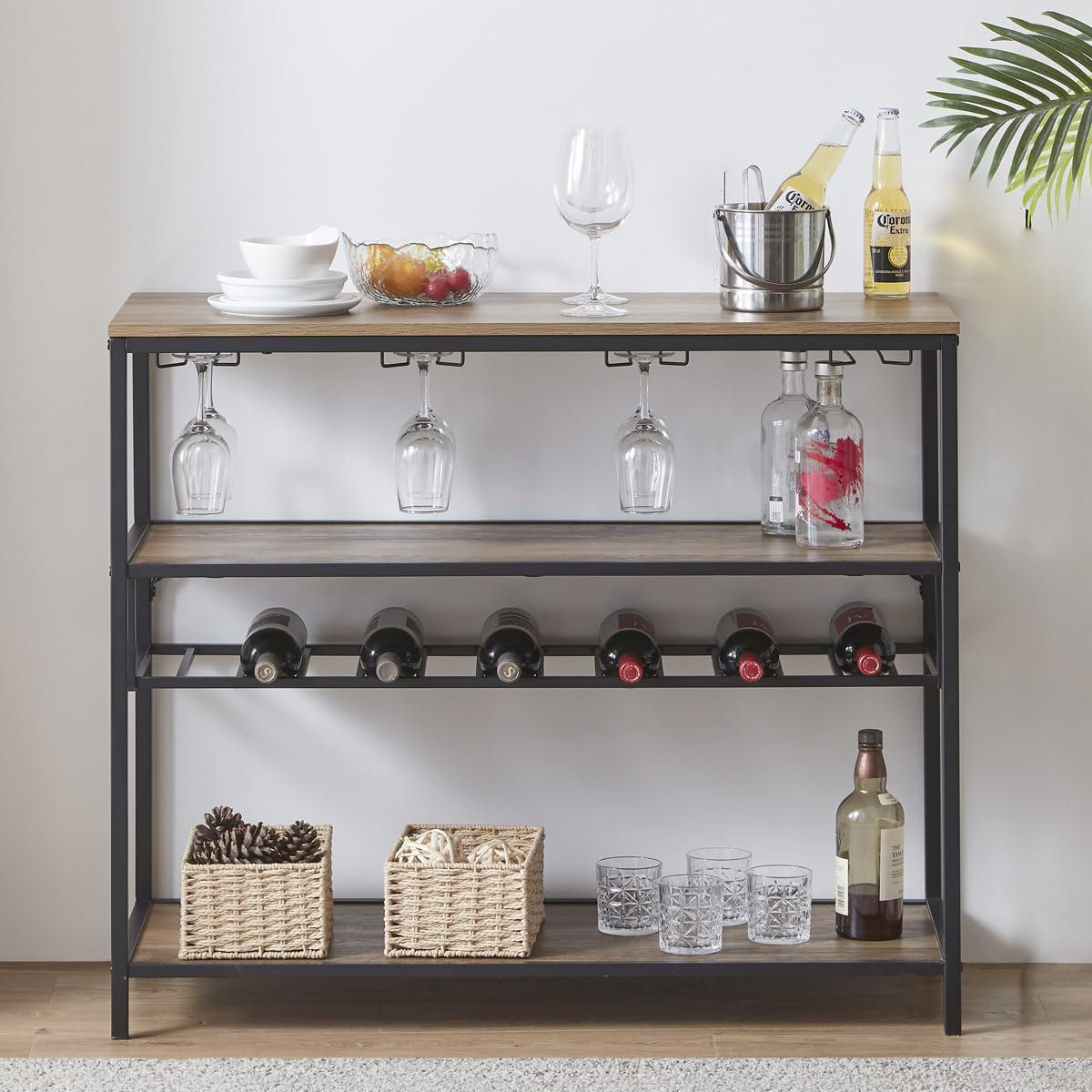 17 Stories Wine Rack Table, Modern Wine Bar Cabinet Freestanding Floor ...