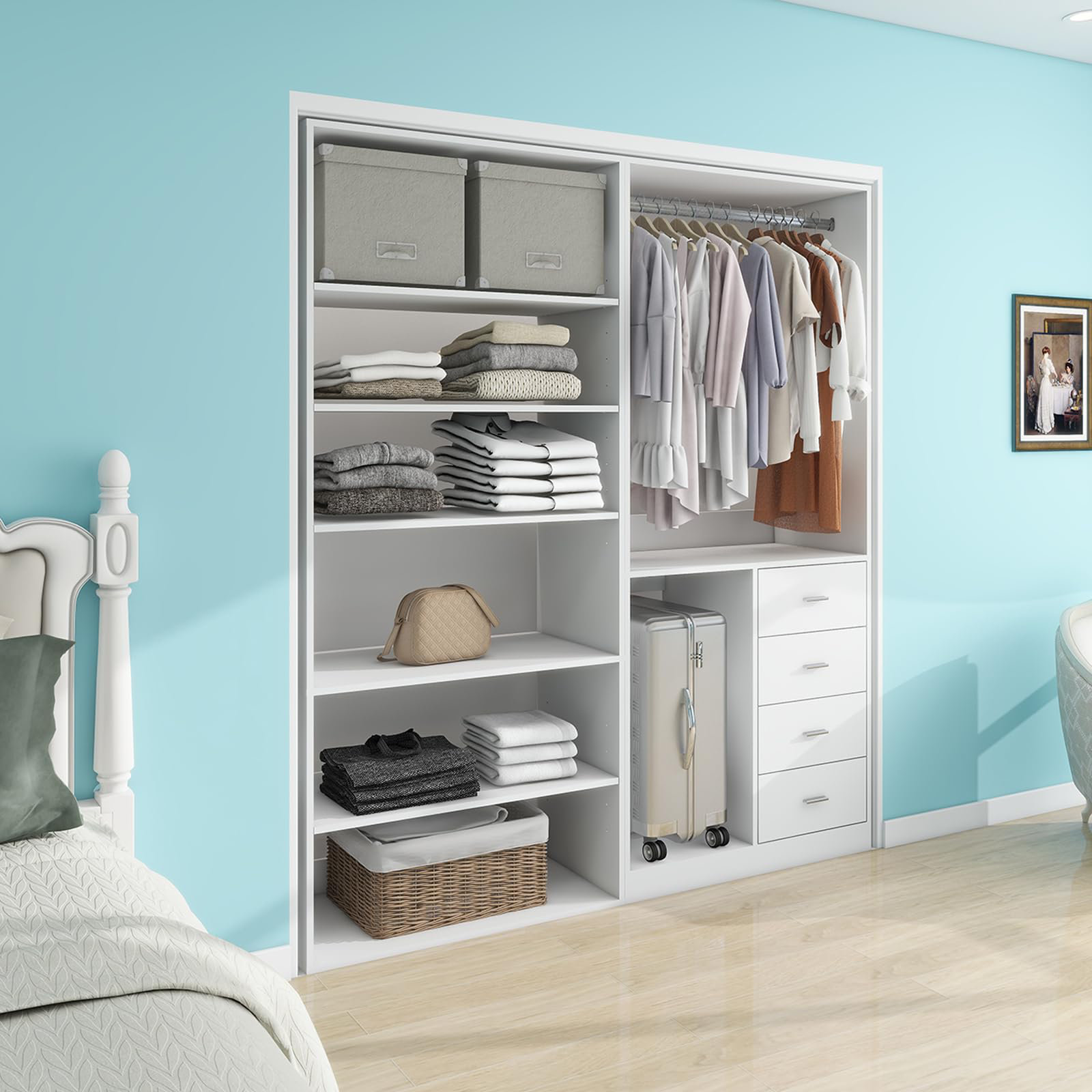 Rebrilliant Closet System , Closet Shelving System with 4 Drawers, Walk ...