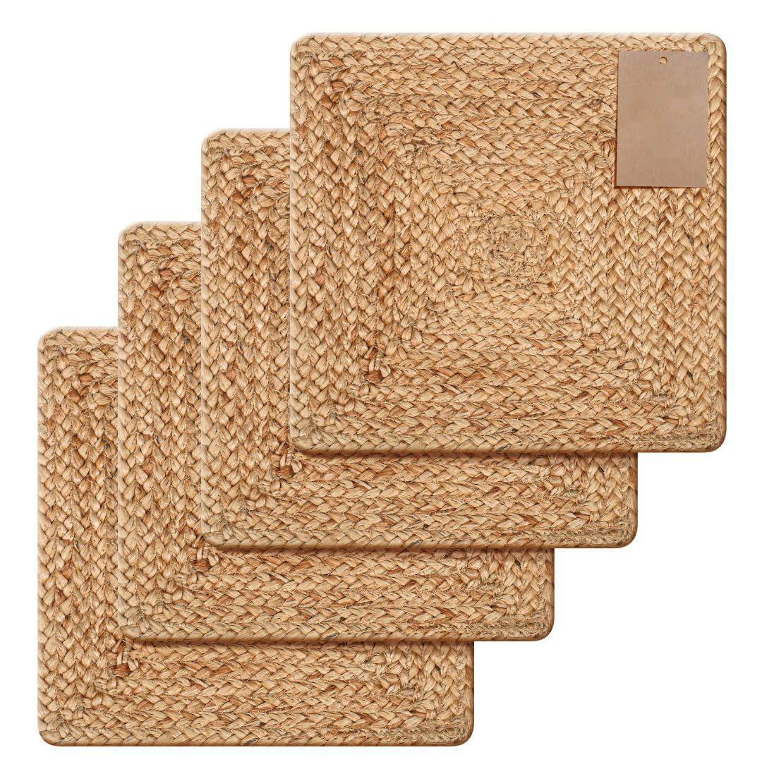 FEIYAN Jute Braided Placemats Set Of 4-100% Jute Nonslip 14X14 Inch ...