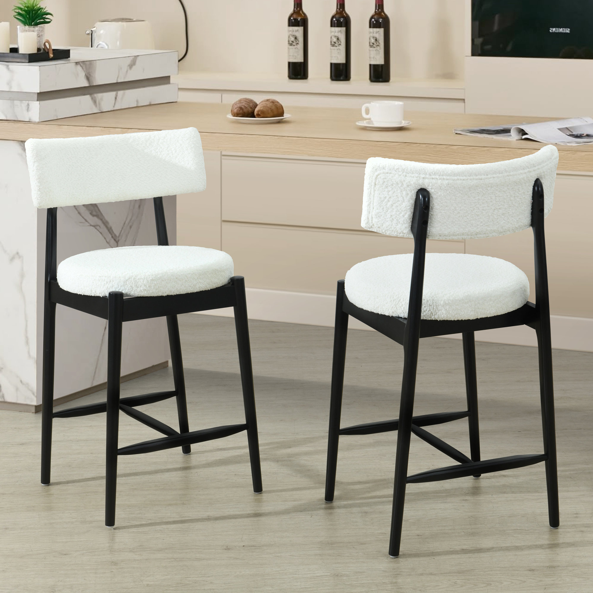 Corrigan Studio® Comfortable Boucle Modern Style Counter Stools For ...