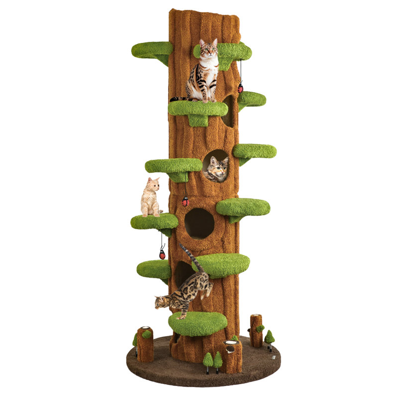 KZLAA 91'' H Solid Wood Modern Cat Tree Tower Condo | Wayfair