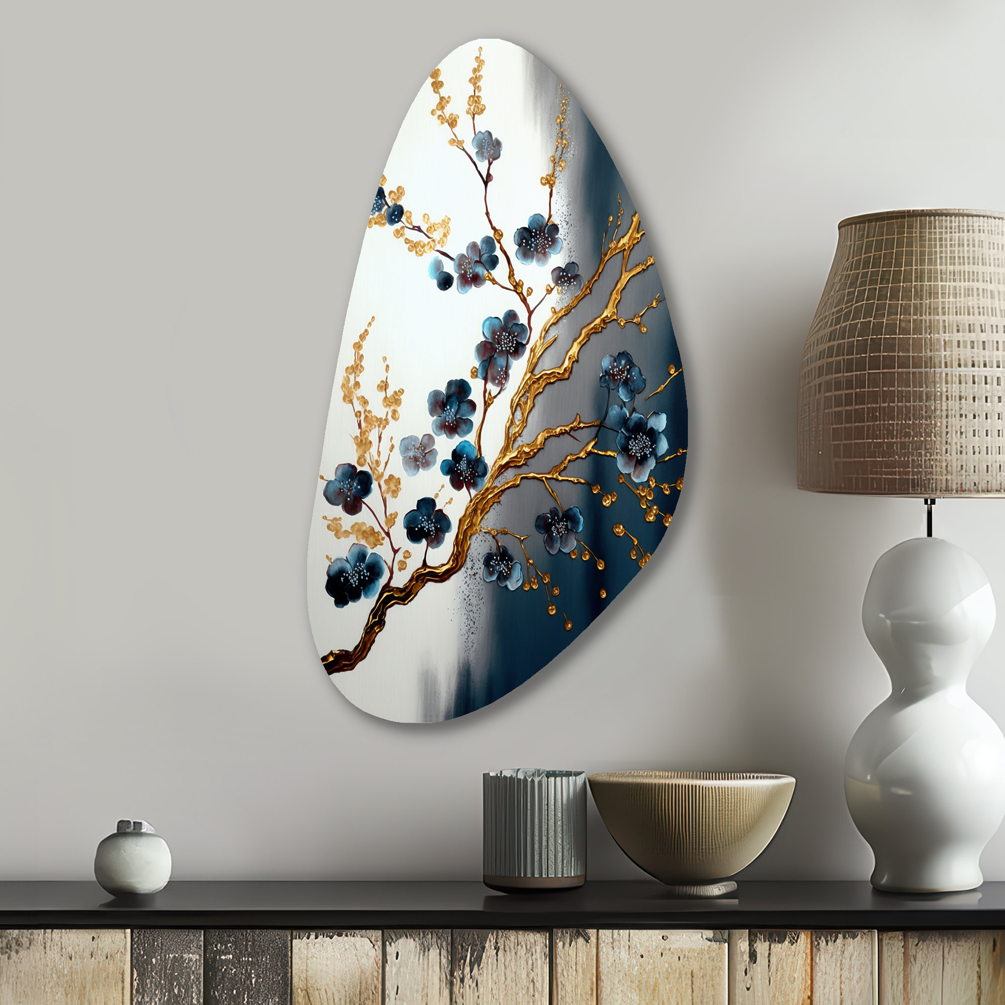 Design Art Blue Cherry Blossom Branch V - Tree Bonsai Fall Shape ...