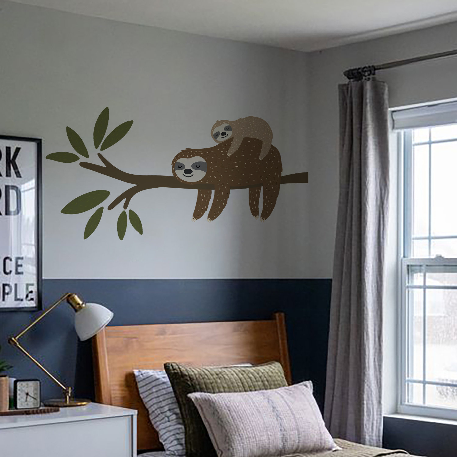 Indigo Safari Cute Sloth Non-Wall Damaging Peel And Stick Wall Decals ...