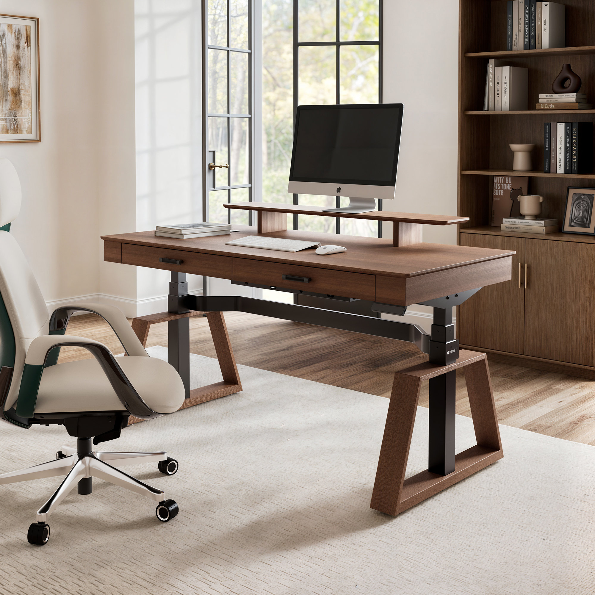 17 Stories 63" Adjustable Height Executive Standing Desk With Storage ...