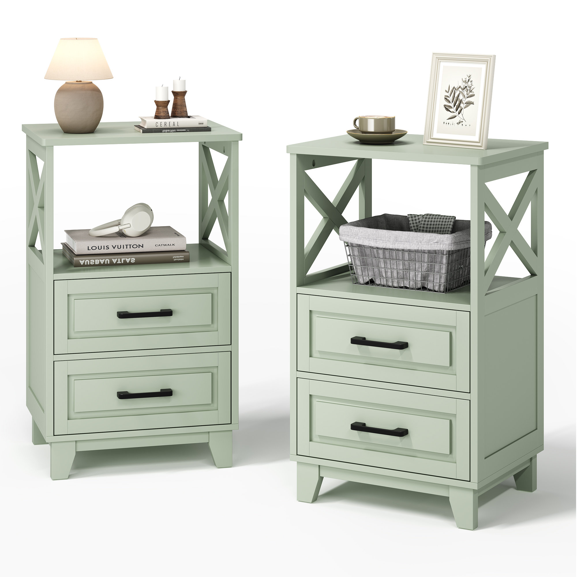 Gracie Oaks Marnae 2-Drawer Wood Nightstand & Reviews | Wayfair