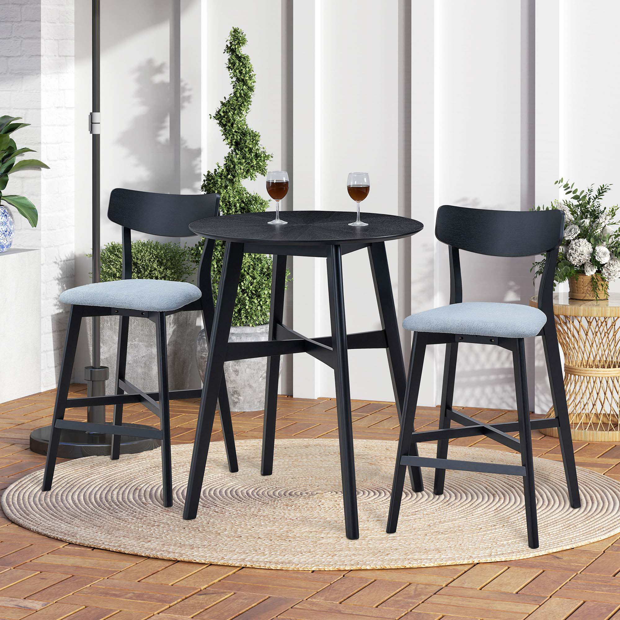 George Oliver 3 Pieces Bar Table Set, Modern Round Counter Height Pub ...