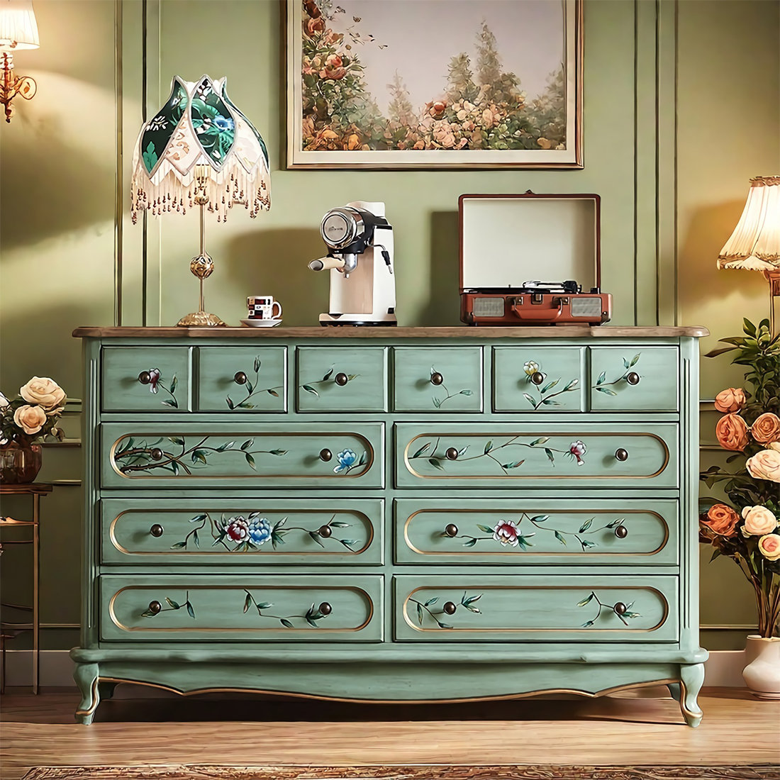 QUACOMFOR Green Vintage Painted Wooden Accent Chest. | Wayfair