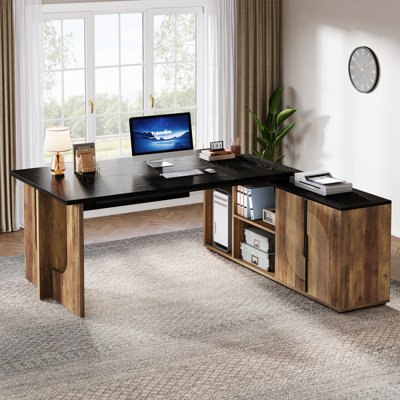 Gracie Oaks 70.8" L-shaped Executive Desk, Large Computer Table With ...