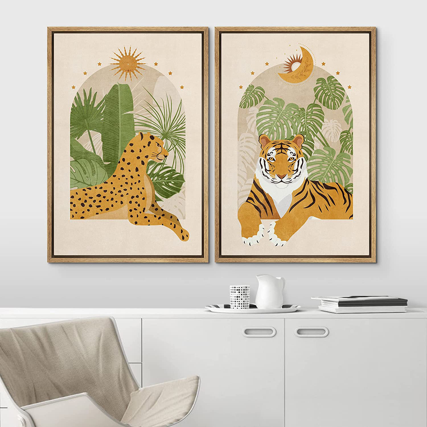IDEA4WALL Bright Preppy Animals Indian Bengal Tiger Tropical Monstera ...