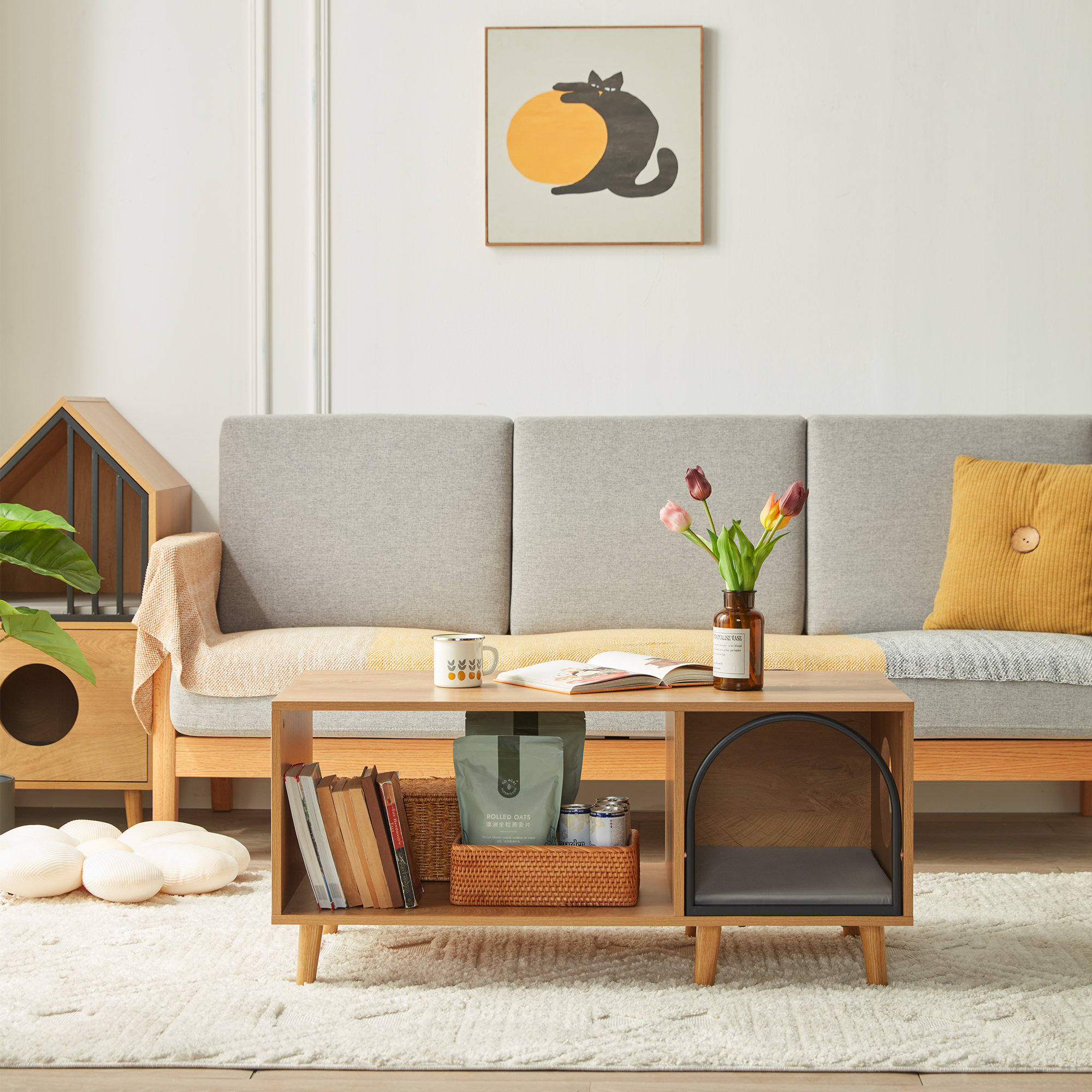 Corrigan Studio® Table basse à 6 pieds avec aire de repos pour chat ...