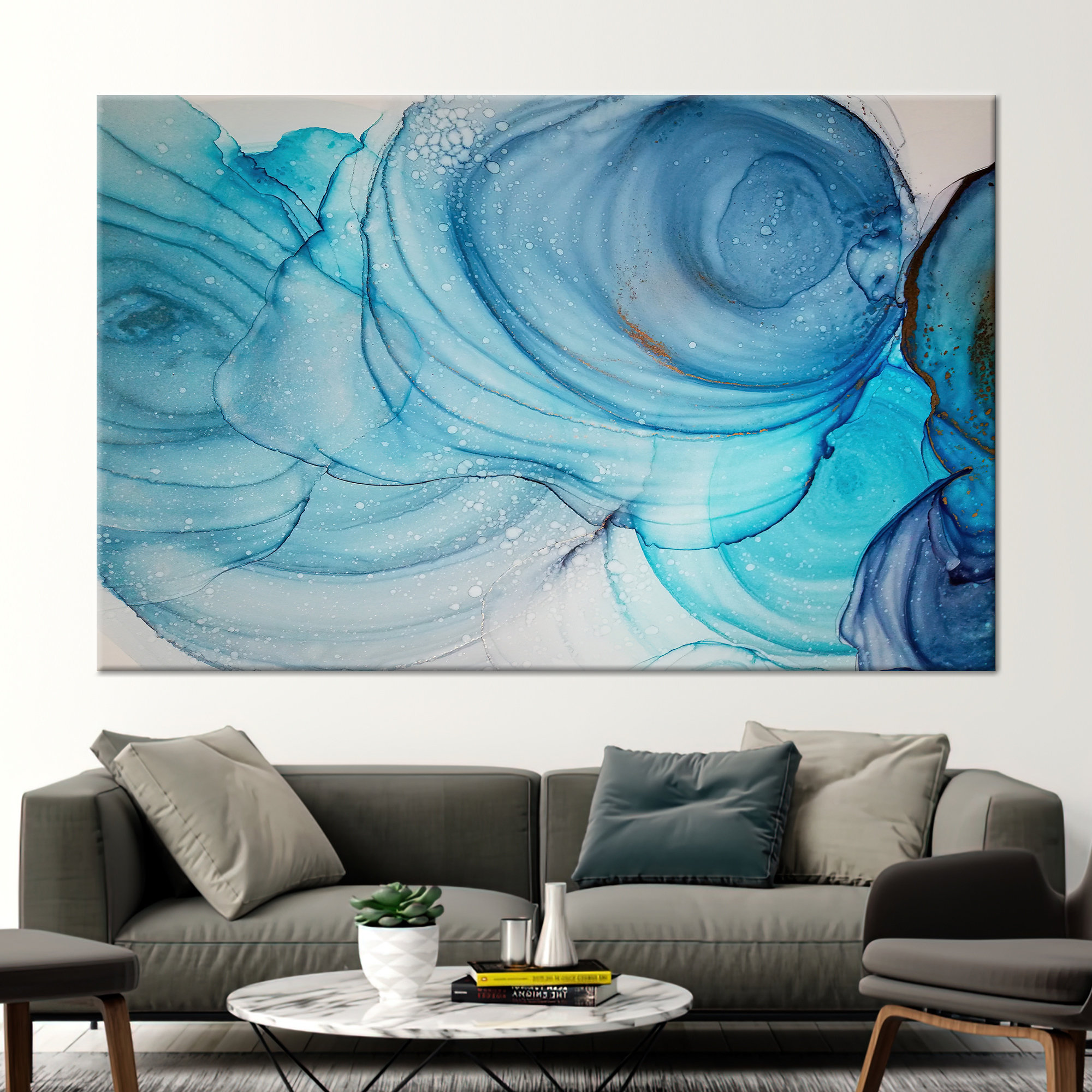 kayra export Modern Wall Decor, Abstract Art, Blue Marble Wall Art ...